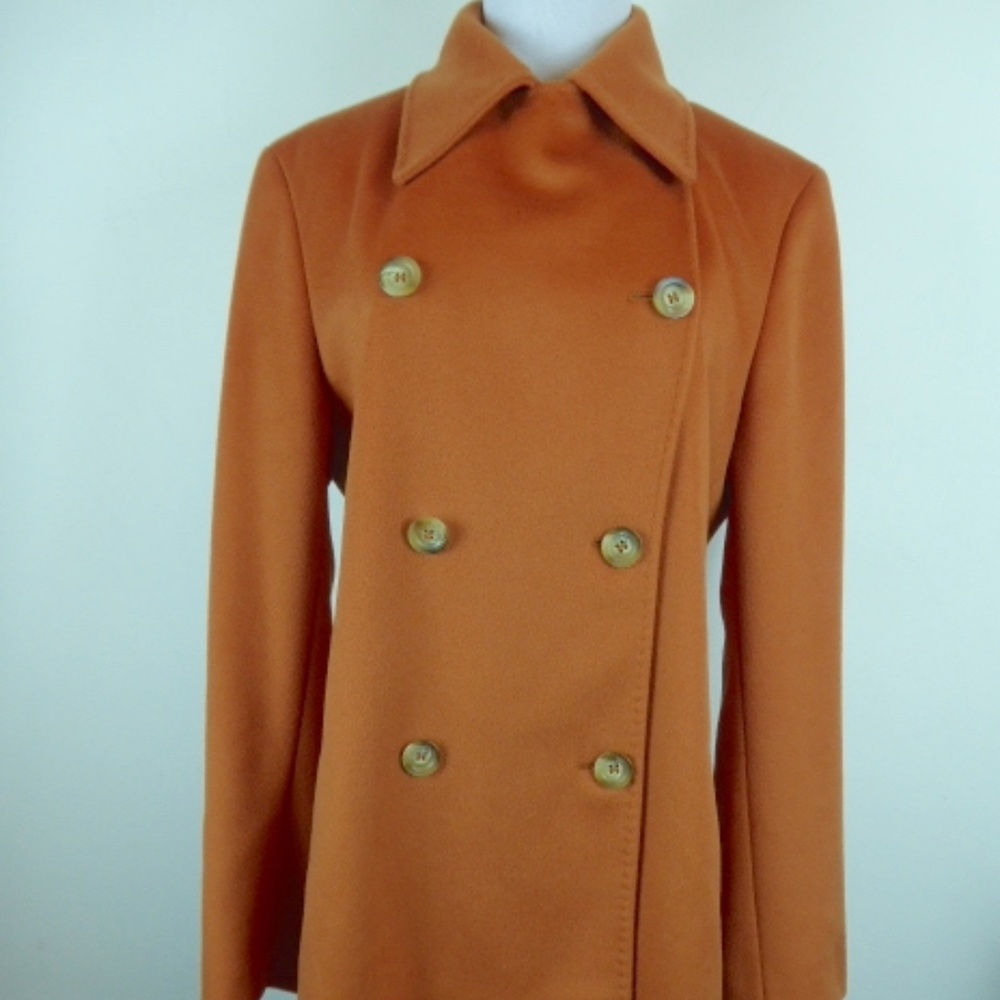 Max Mara Orange Wool Pea Coat Military Double Breaste… - Gem